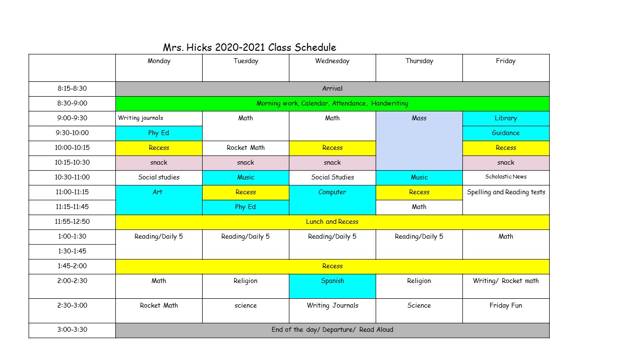 Laura Hicks - Class Schedules | Regis Catholic Schools