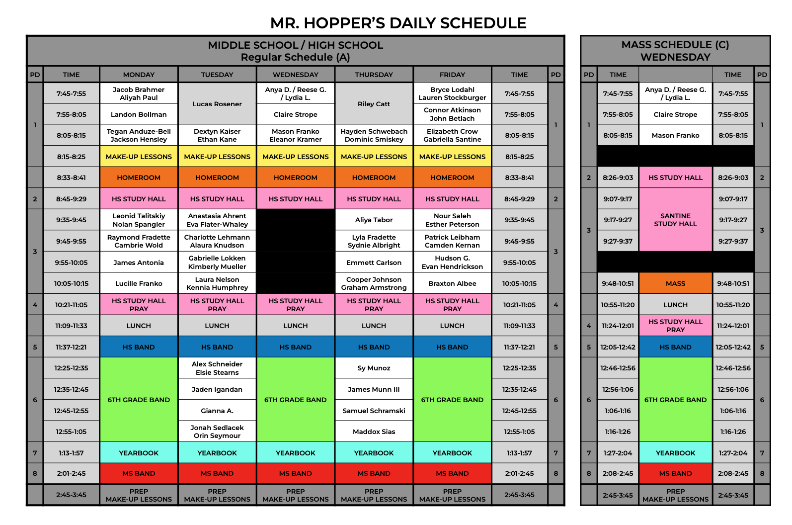 Joshua Hopper - Class Schedules | Regis Catholic Schools